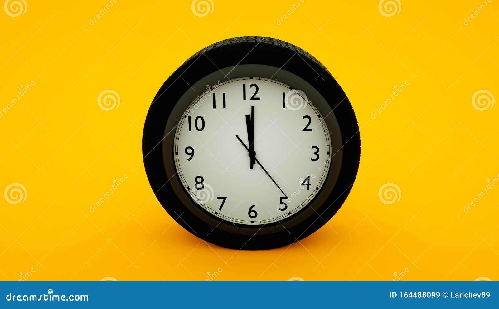 Car Wheel Clock Concept Isolated on Yellow Background. 3d Illustration ...
