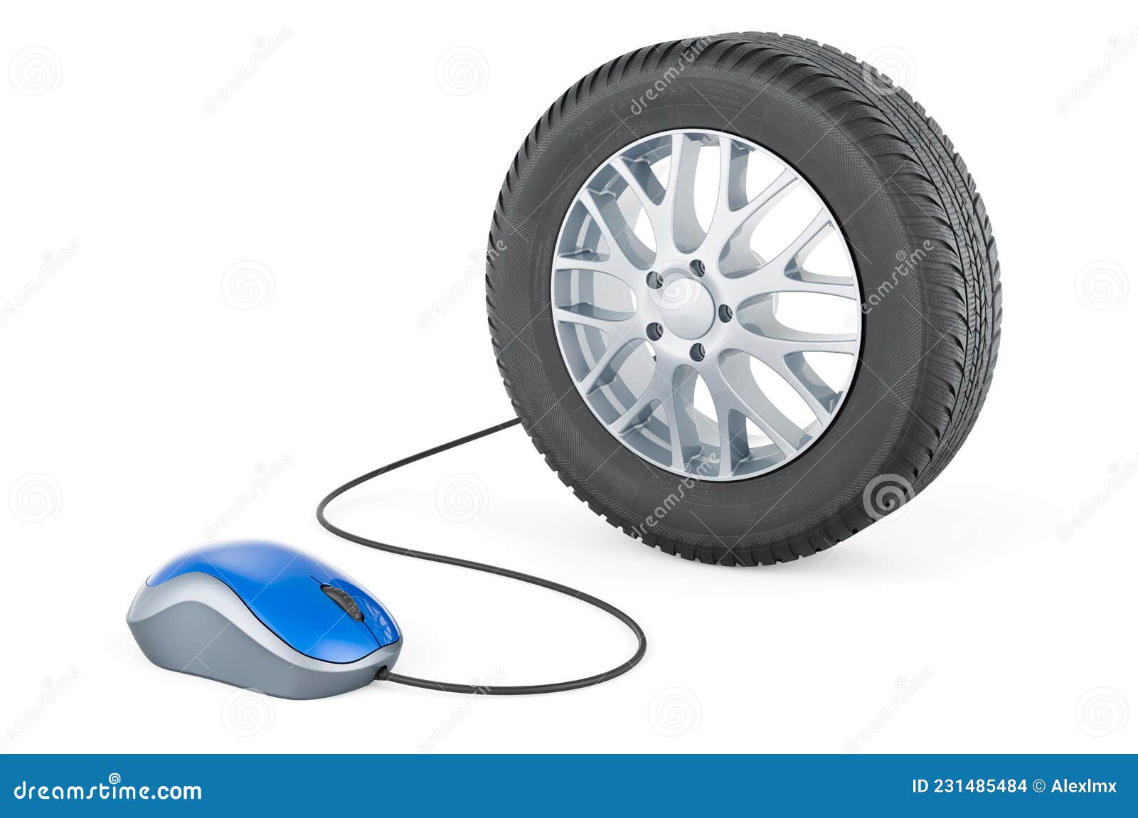 Car Wheel with Computer Mouse. 3D Rendering Stock Illustration ...