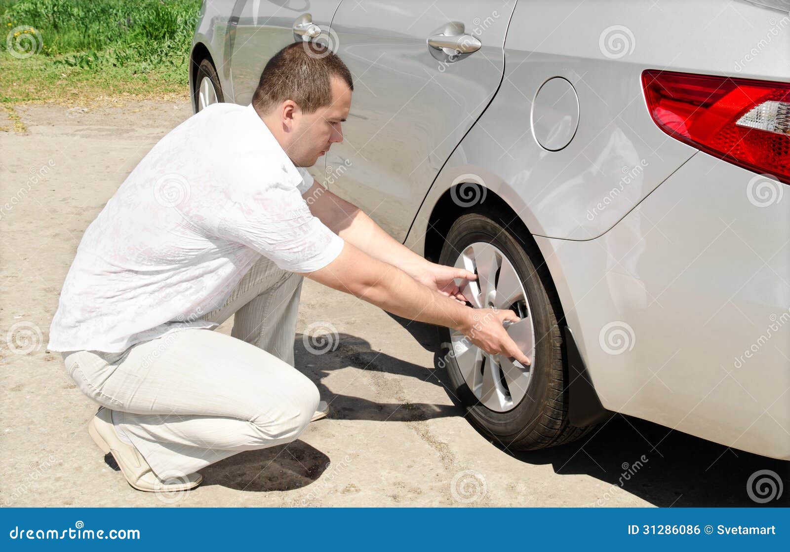 Car Wheel Defect Man Change Puncture Stock Photo - Image of breakdown ...