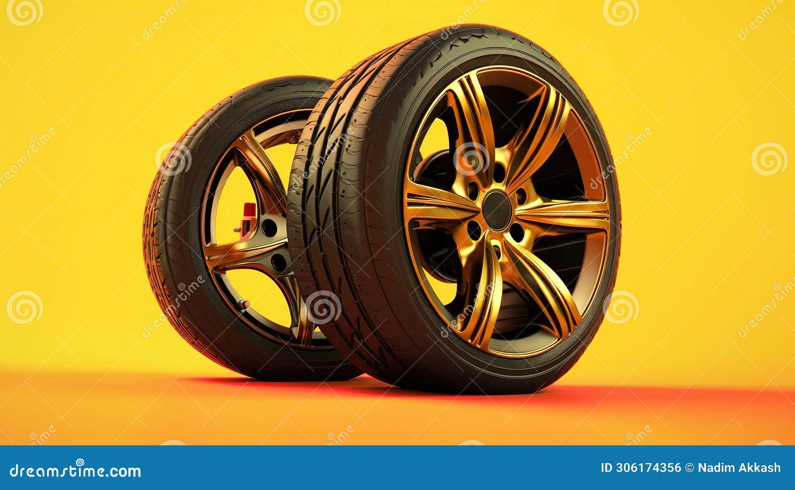 Car Wheel. Disk with Tyre and Brakes on Yellow Background. 3d Il Stock ...