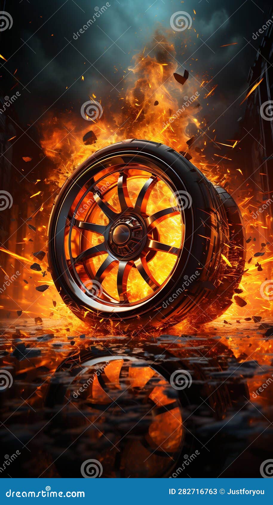 Car Wheel on Fire. Generative Ai Stock Illustration - Illustration of ...