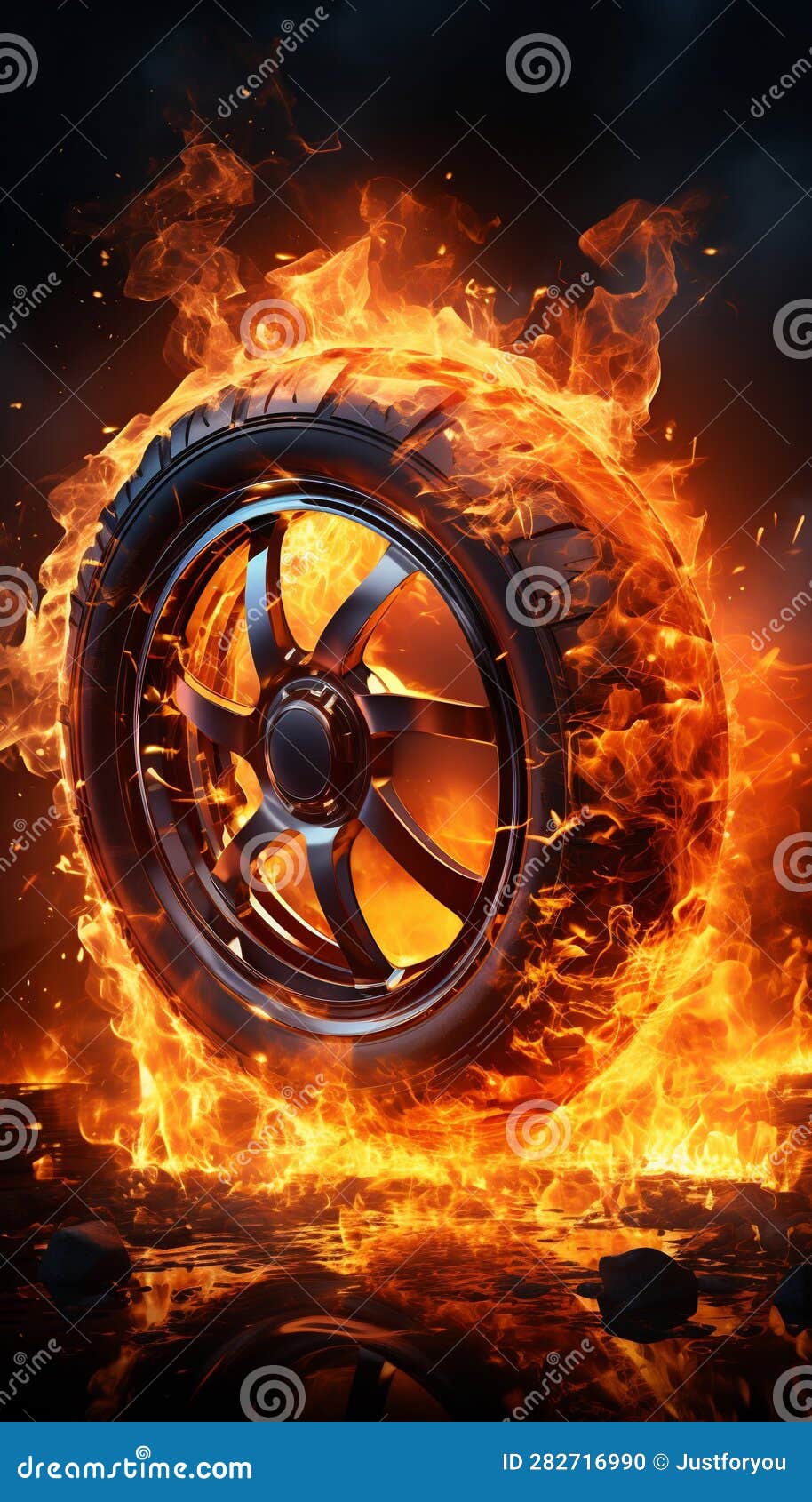Car Wheel on Fire. Generative Ai Stock Illustration - Illustration of ...