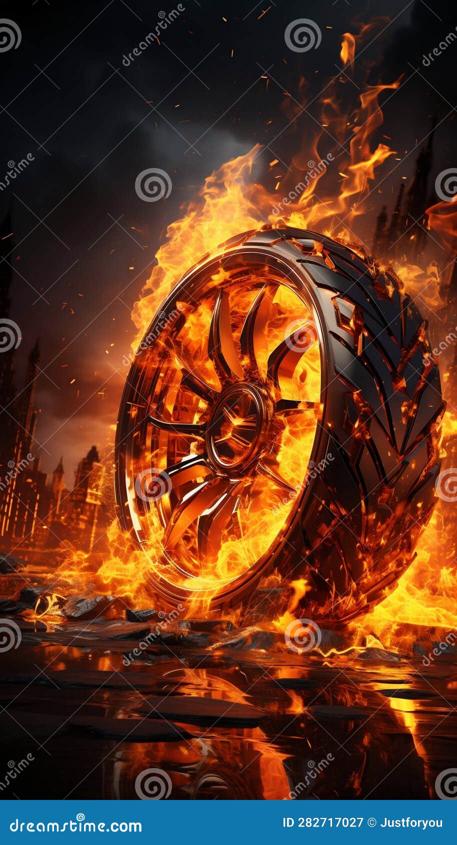 Car Wheel on Fire. Generative Ai Stock Illustration - Illustration of ...