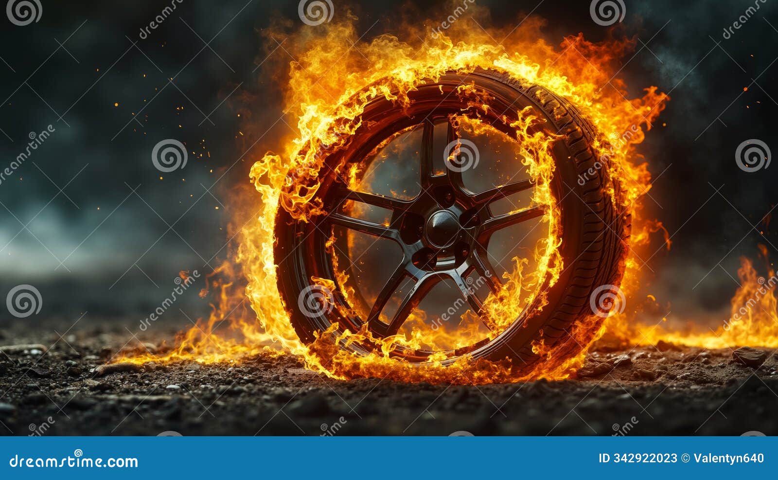 A Car Wheel on Fire on the Ground Stock Image - Image of engulfed ...