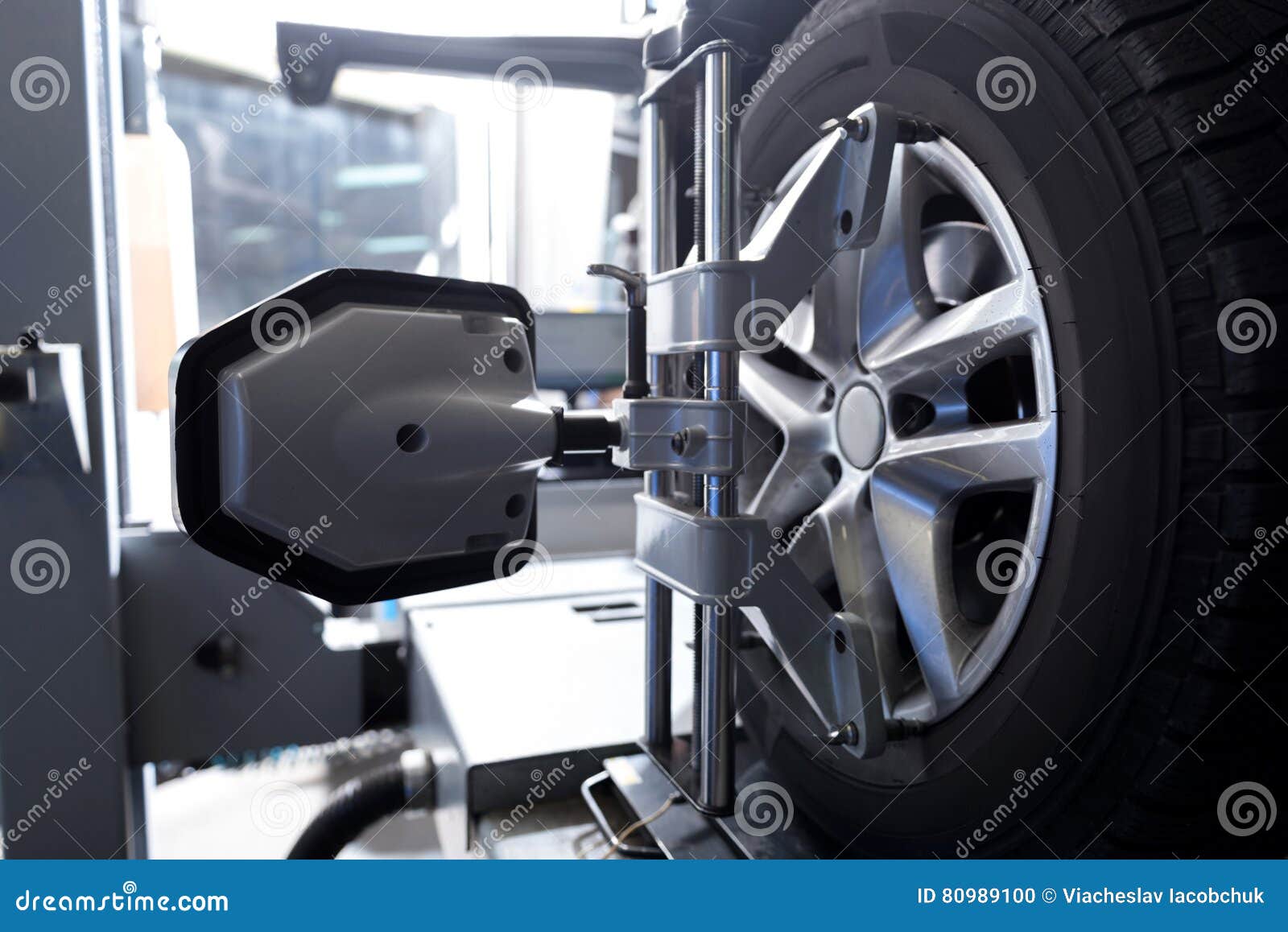 Car Wheel Fixed in Alignment Machine Clap Stock Photo - Image of ...