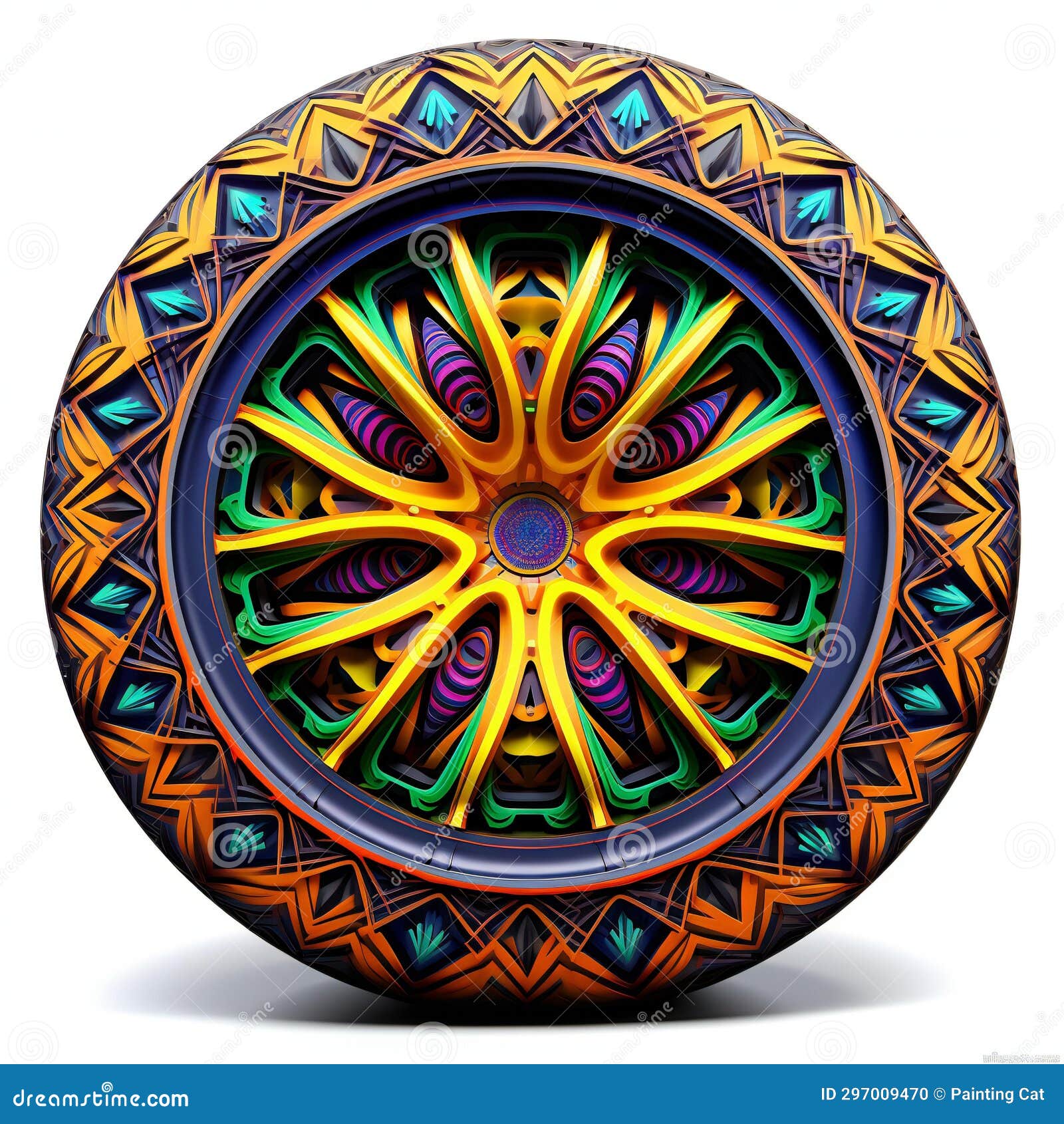 Car Wheel with Multicolored Pattern, Illustration Isolated on White ...