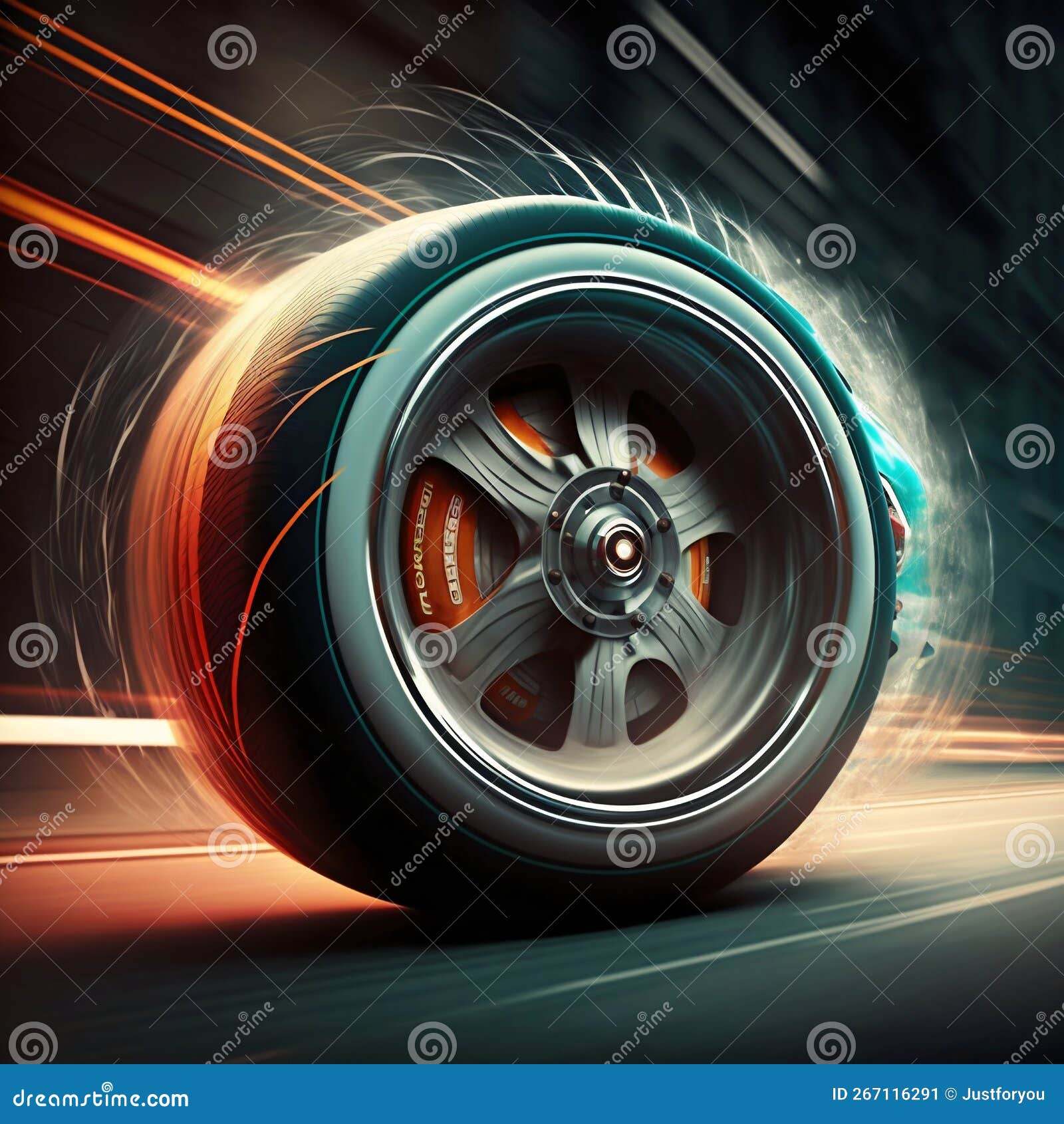 Wheel Rim Of A Speed Sports Car With Vibrant Colors And Neon Lights ...