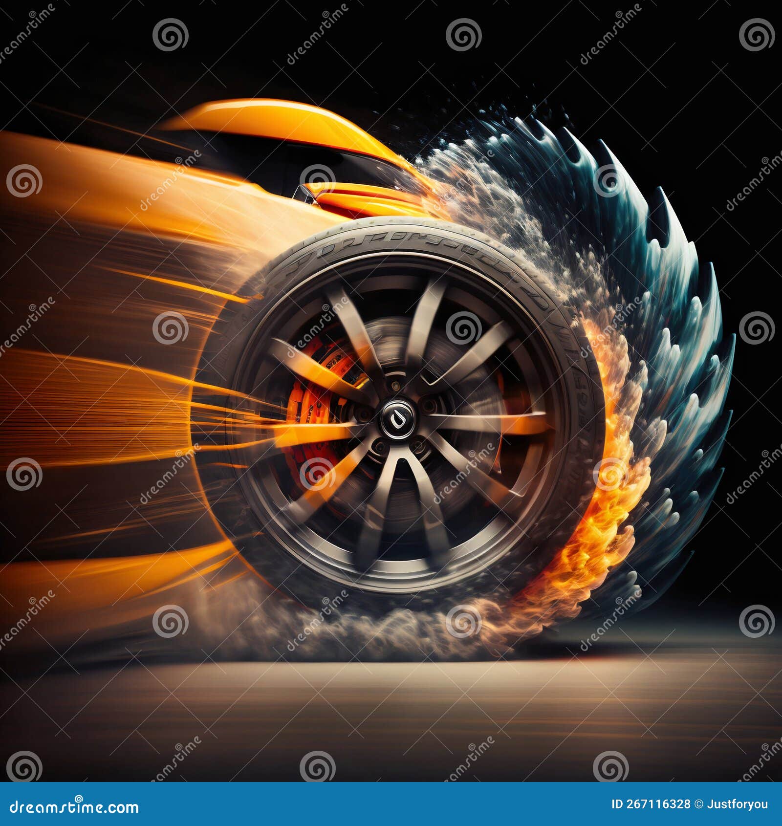 Wheel Rim Of A Speed Sports Car With Vibrant Colors And Neon Lights ...
