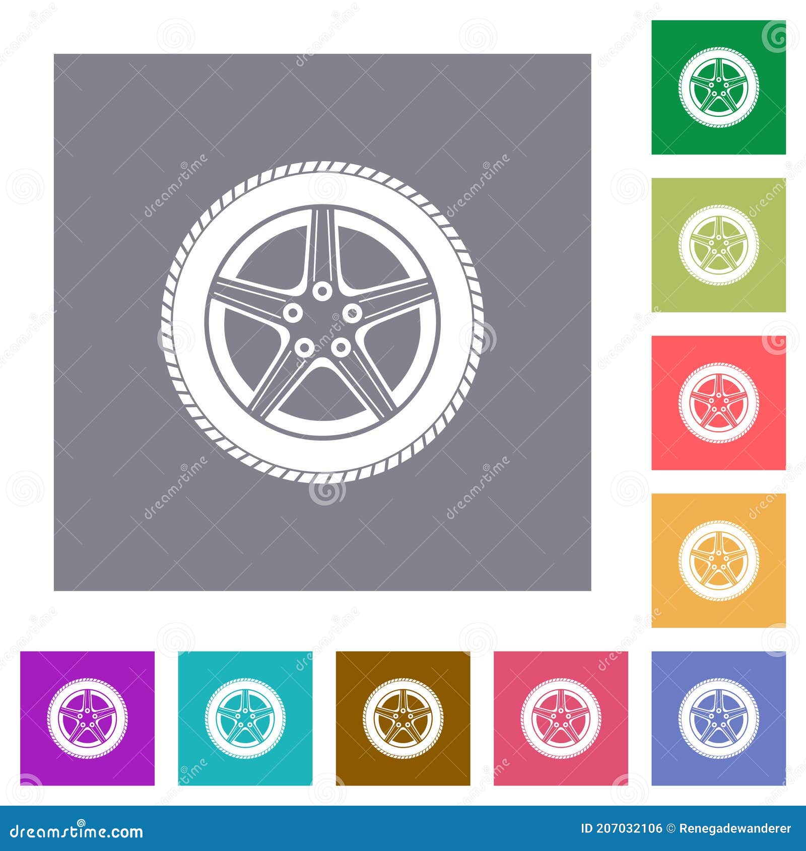 Car Wheel Square Flat Icons Stock Vector - Illustration of single ...