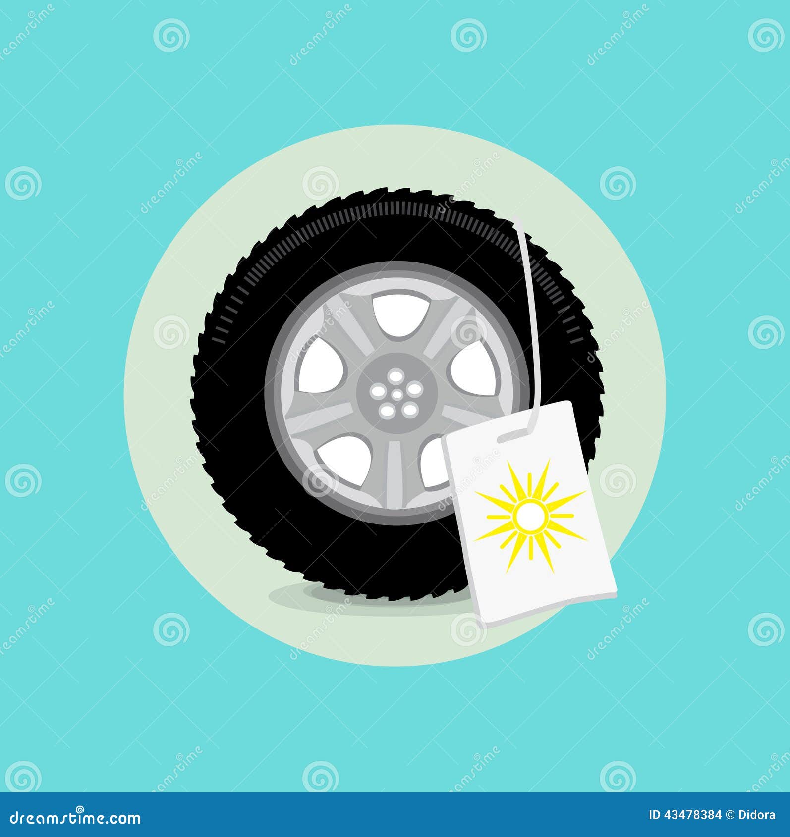 Car Wheel/tire with Summer Sign Flat Design Stock Vector - Illustration ...