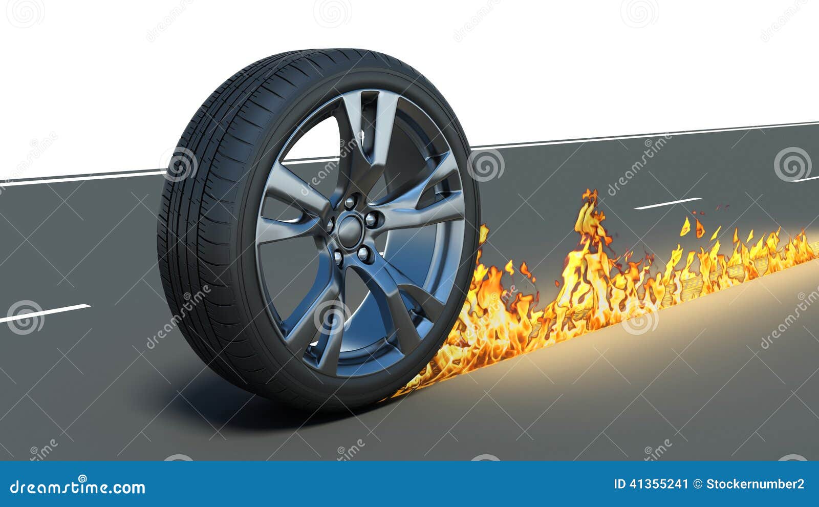 Car Wheel and Track Fire on the Road Stock Illustration - Illustration ...