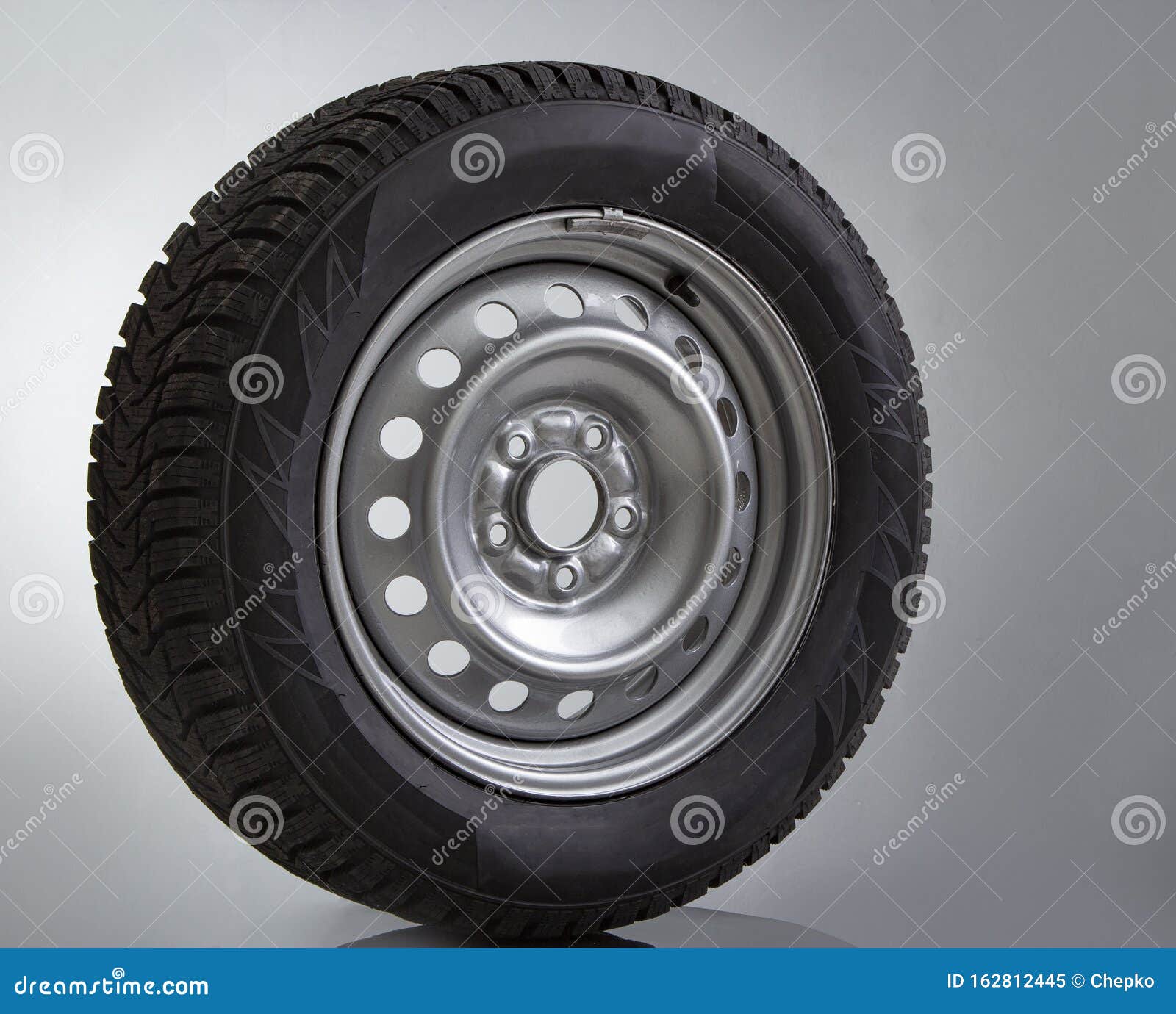 Car Wheel and Winter Studded Tire on White Stock Image - Image of race ...