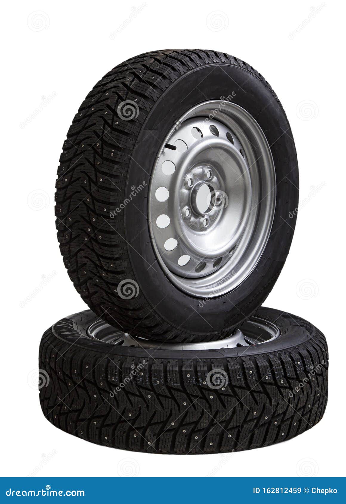 Car Wheel and Winter Studded Tire on White Stock Image - Image of auto ...