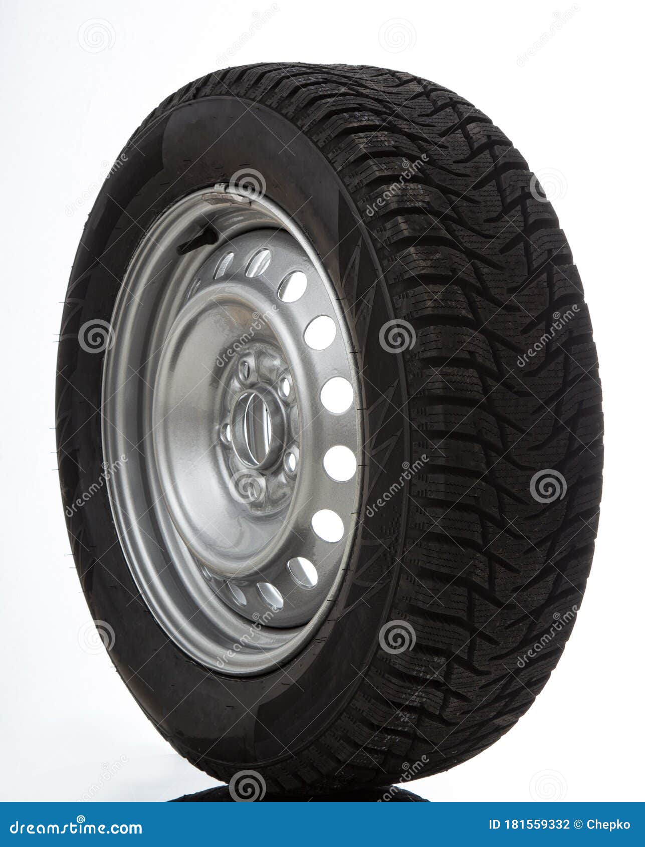 Car Wheel and Winter Studded Tire on White Stock Photo - Image of ...
