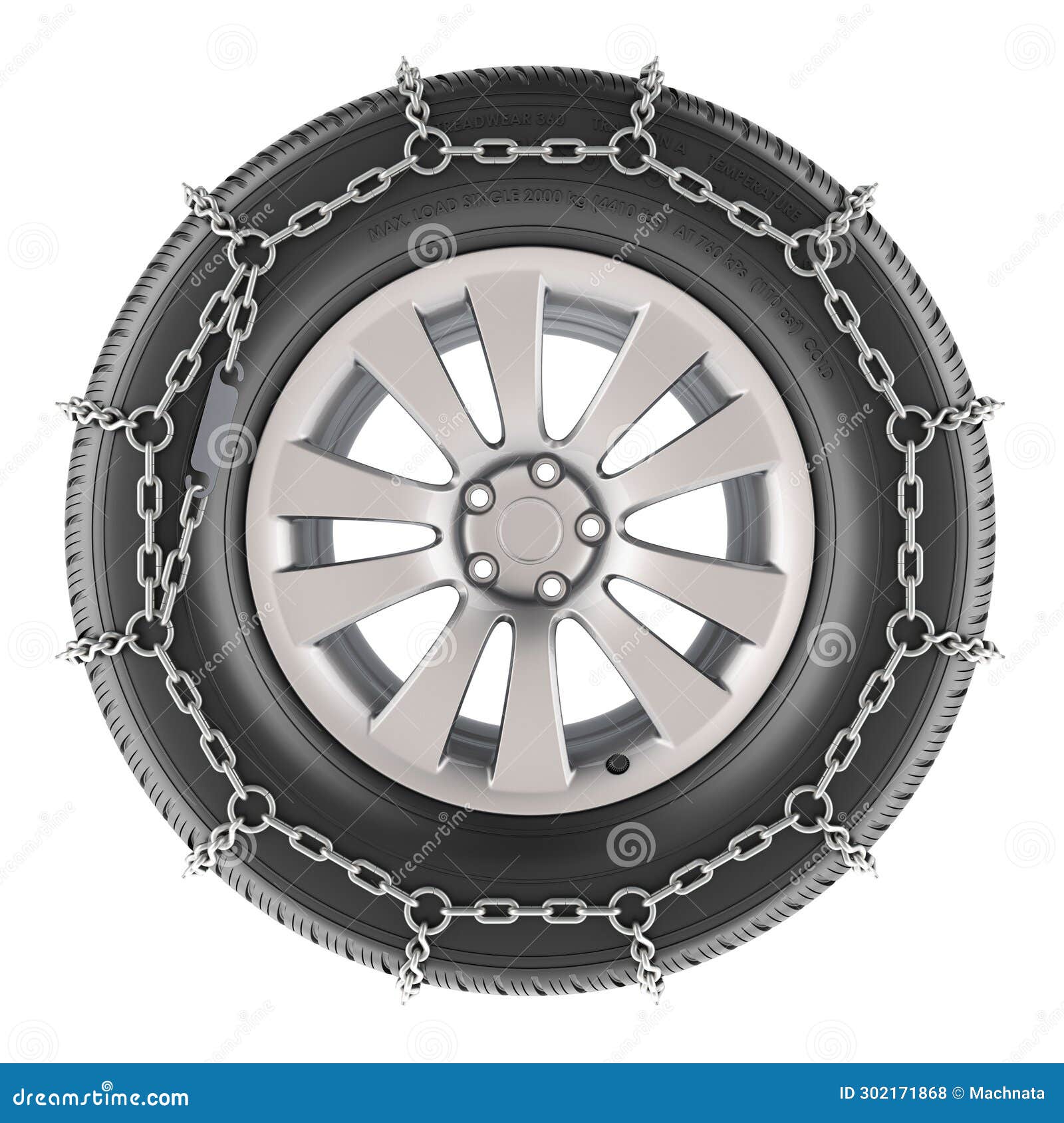 Car Wheel with Winter Tire and Snow Chain, 3D Rendering Stock ...
