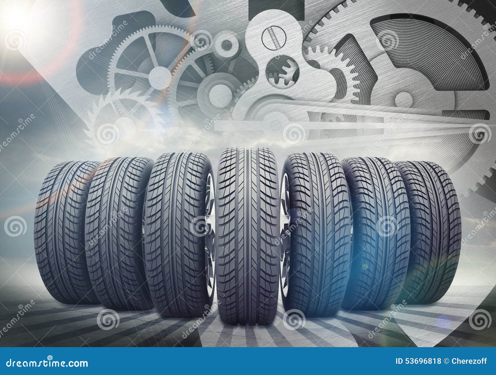 Car Wheels on Abstract Background with Stripes Stock Illustration ...