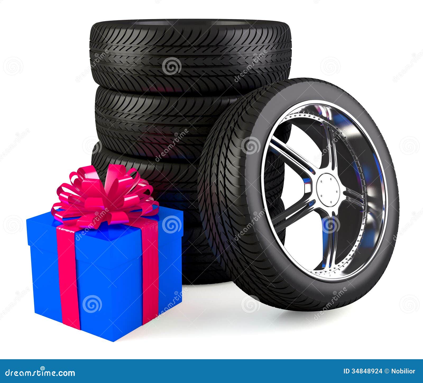 Car Wheels with Big Gift Box Stock Illustration - Illustration of ...