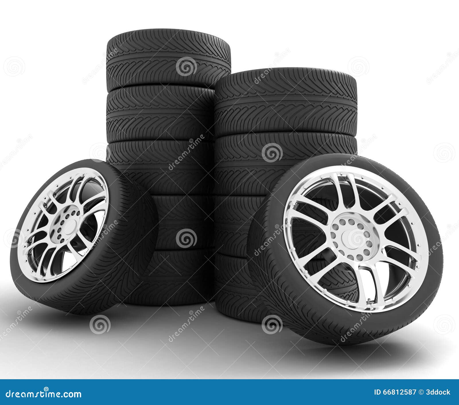 Car Wheels. 3D Render Illustration on White Background Stock ...