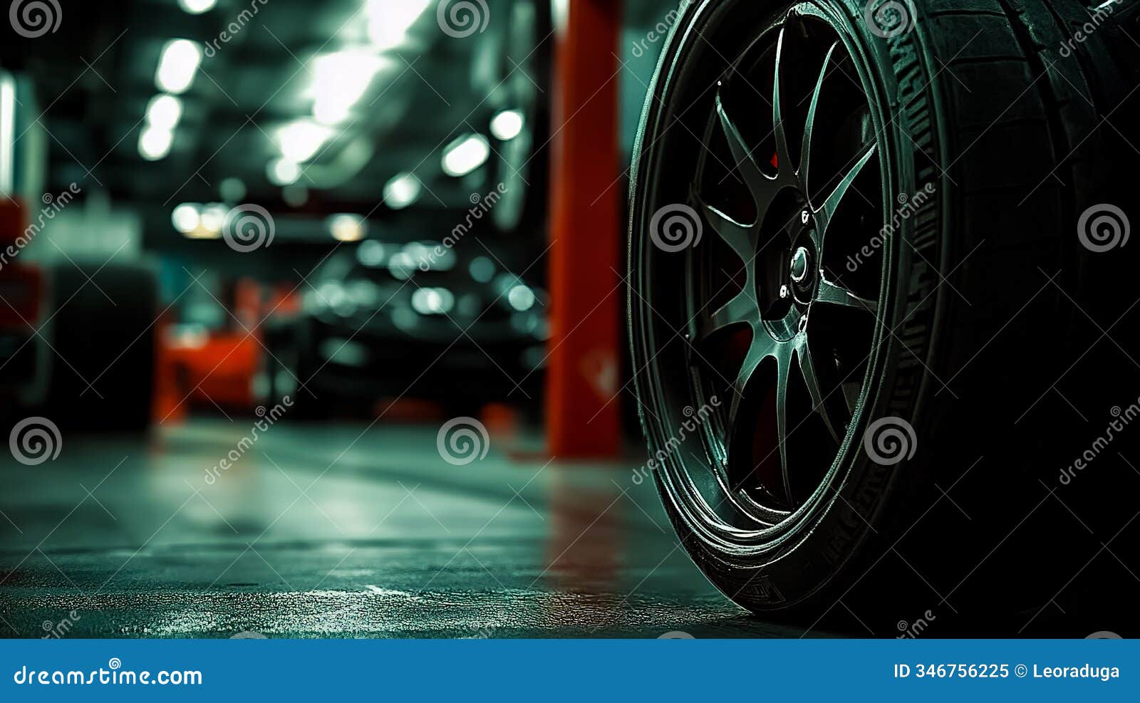 Car Wheels in a Garage, Captured from Different Angles Stock ...