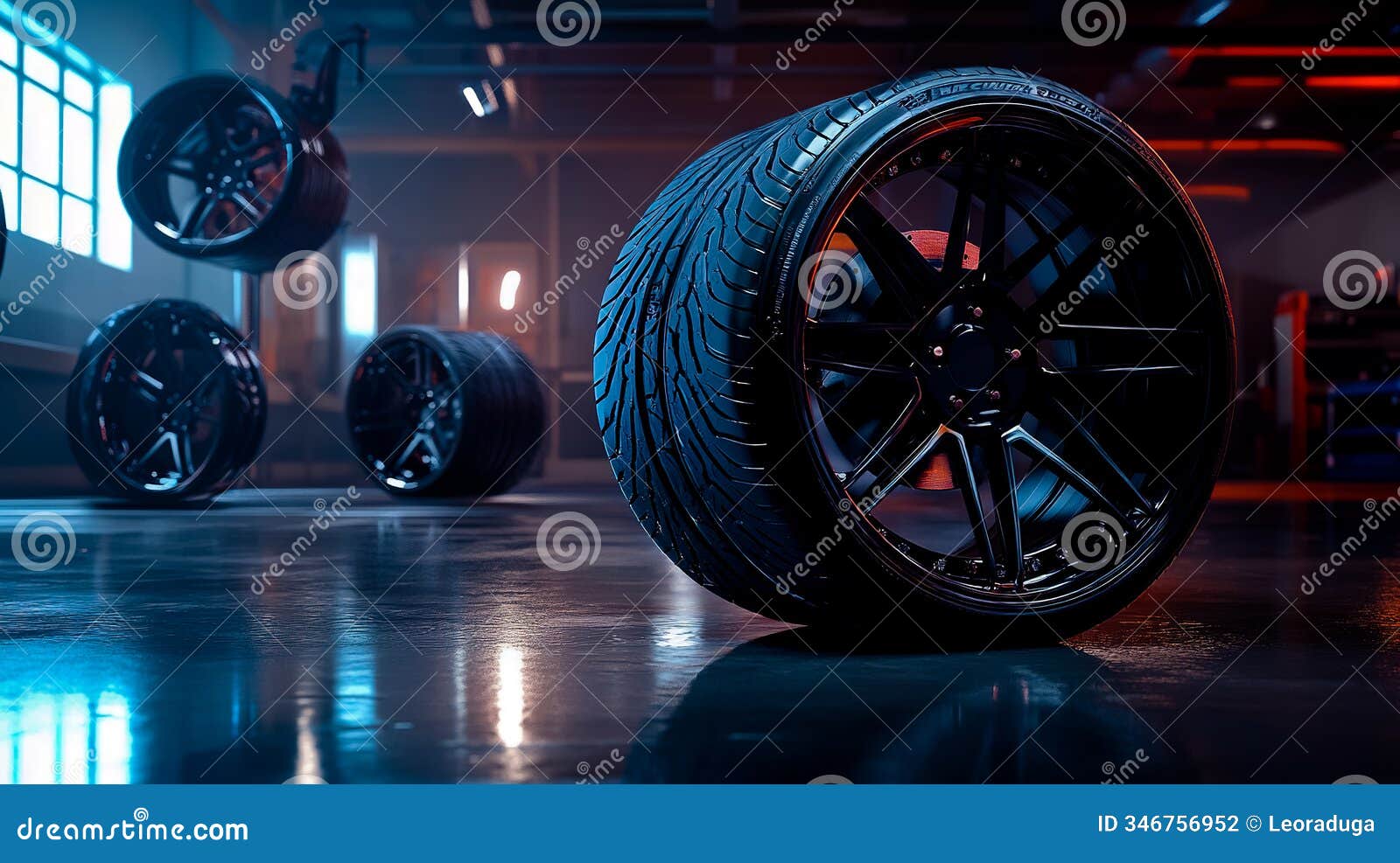 Car Wheels in a Garage, Captured from Different Angles Stock ...