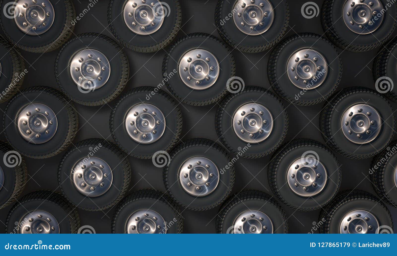 Car Wheels Isolated on Black Background. Top View, 3D Render Stock ...