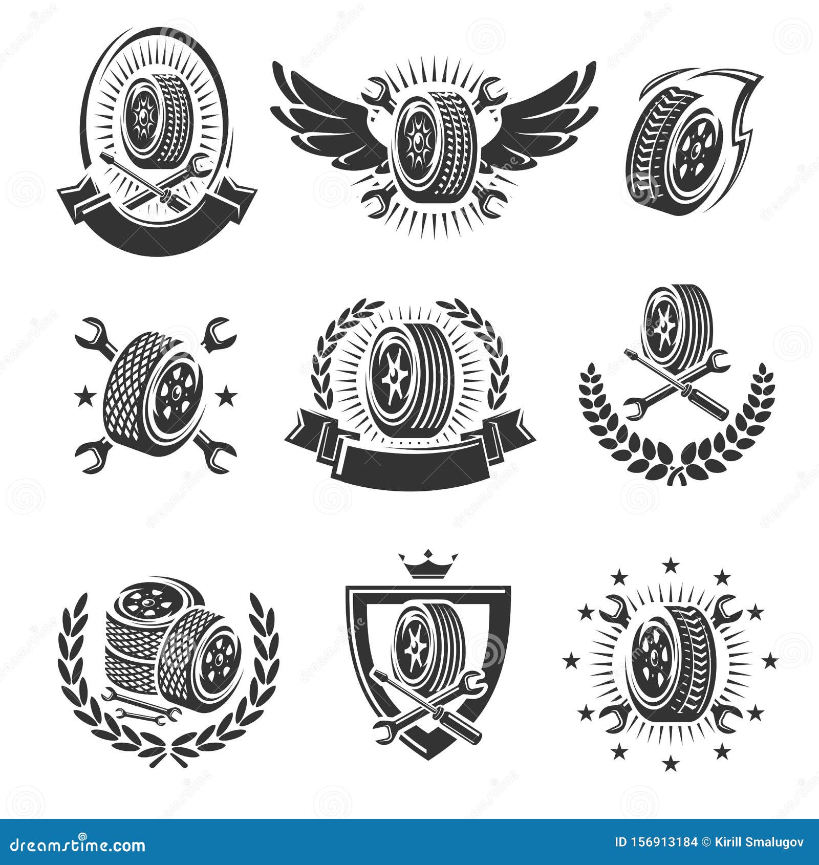 Car Wheels Labels and Elements Set. Collection Icon Wheels Stock Vector ...
