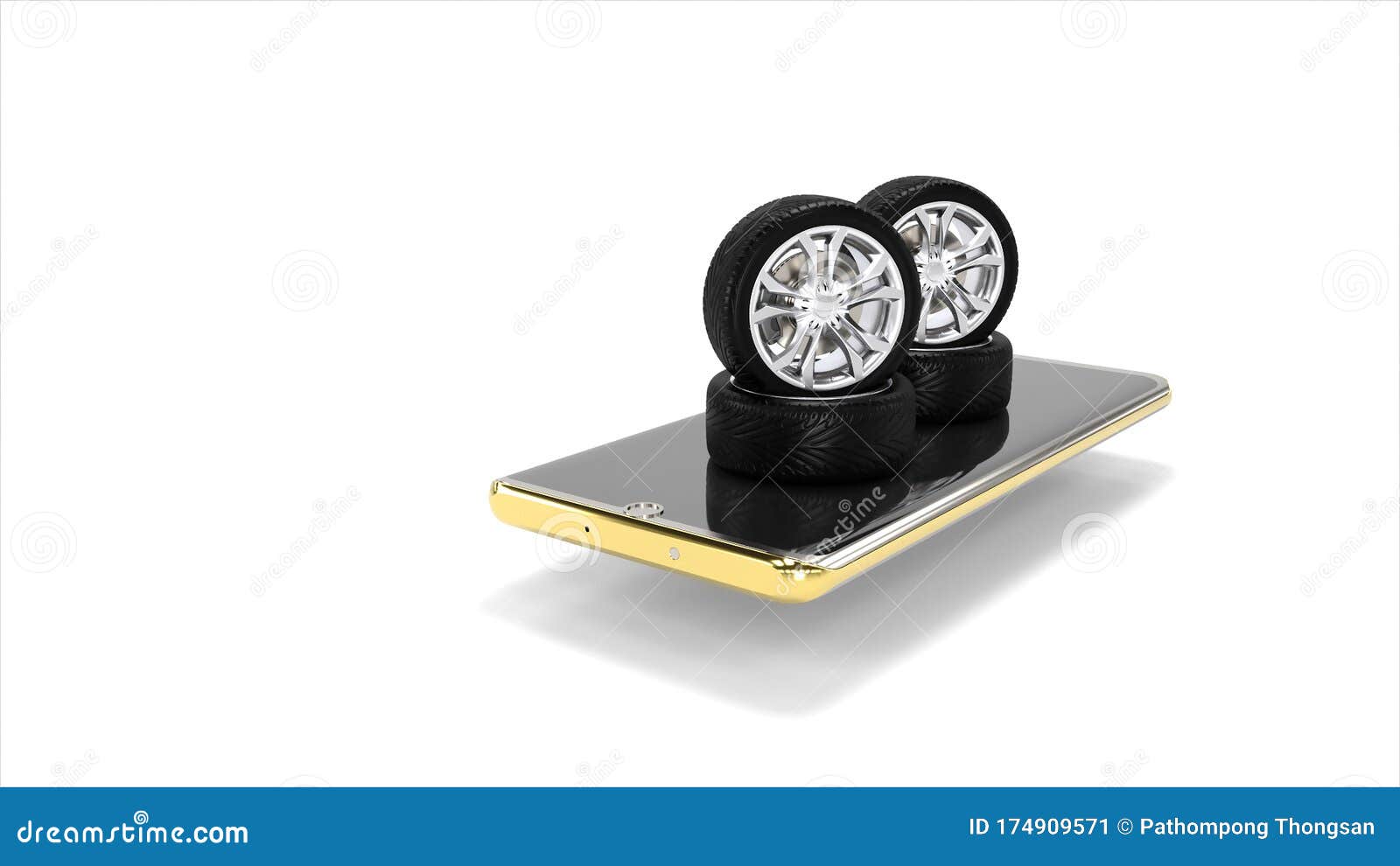 Car Wheels Placed on the Phone Screen. Stock Illustration ...