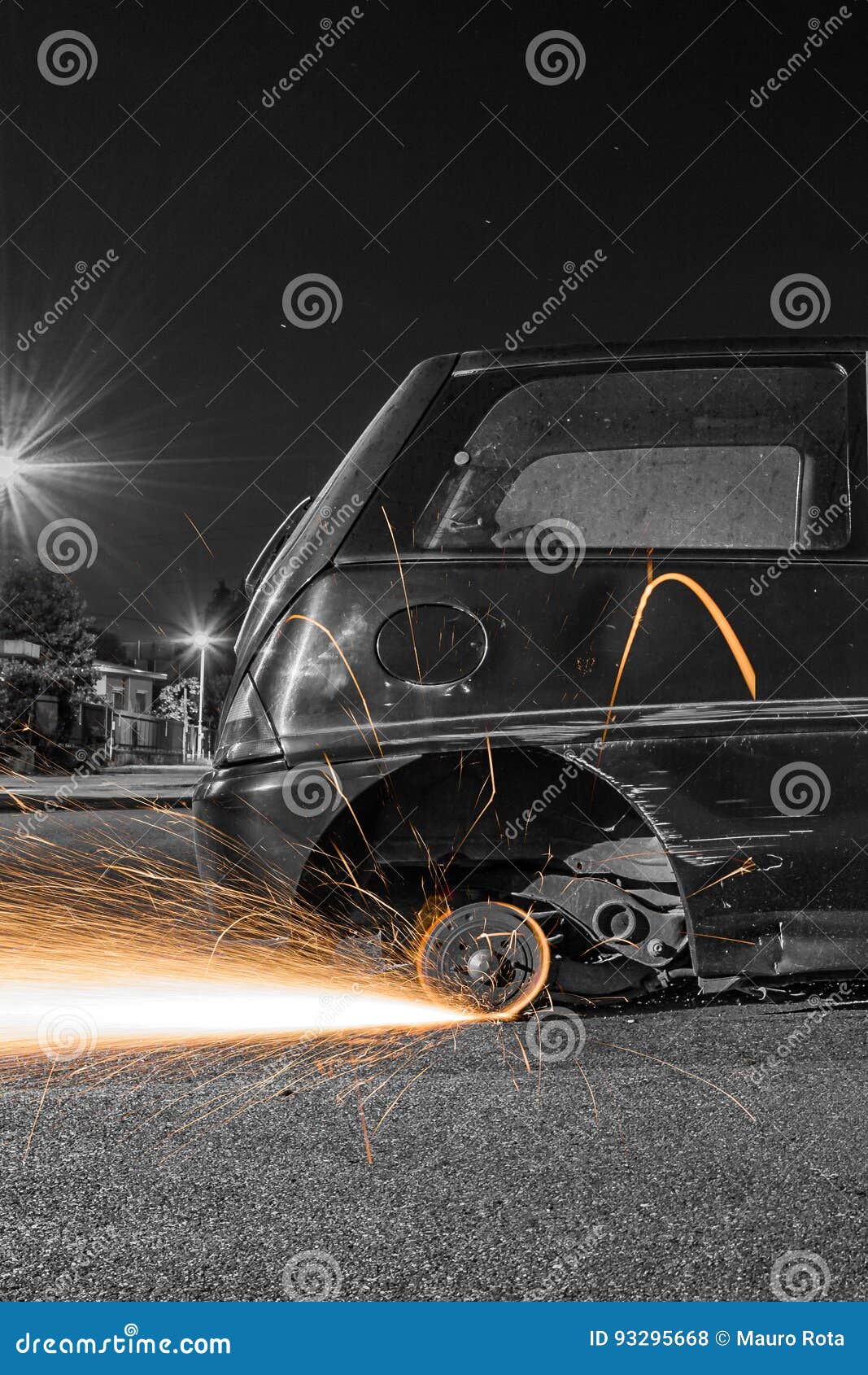 Car wheels with sparks stock photo. Image of factory - 93295668