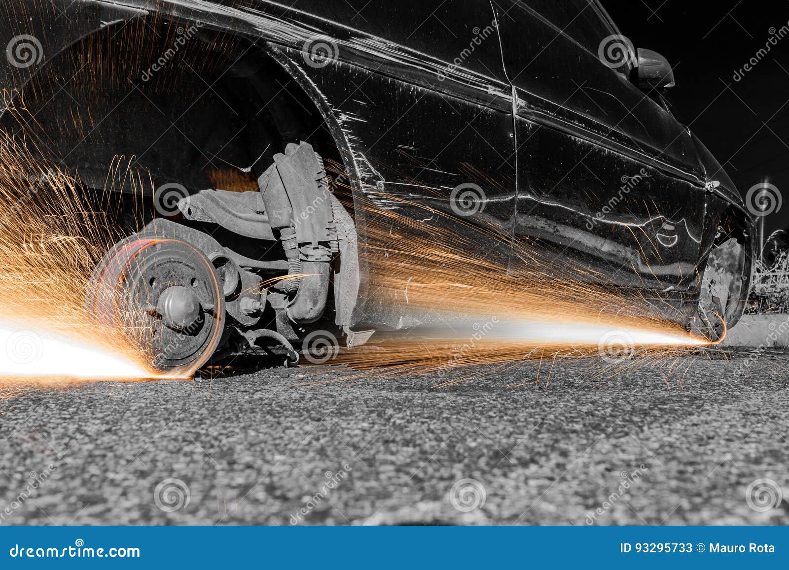 Car wheels with sparks stock image. Image of equipment - 93295733