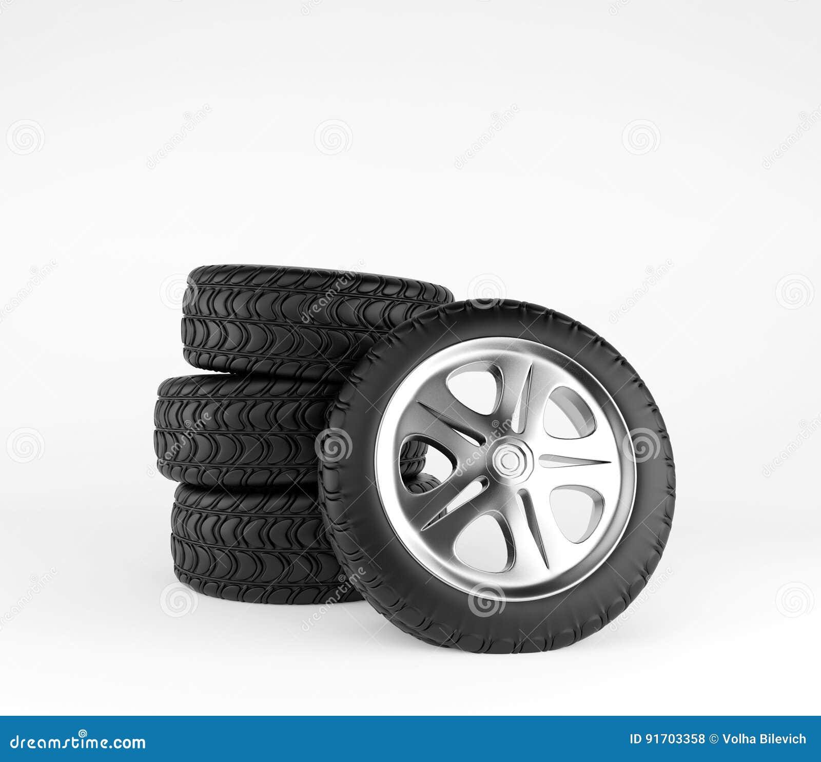 Car Wheels on White Background. 3d Render Stock Illustration ...