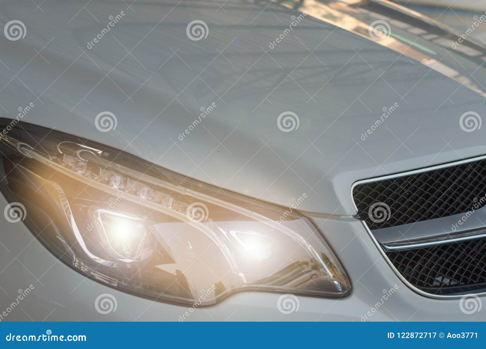 Car white headlight stock image. Image of dark, beam - 122872717