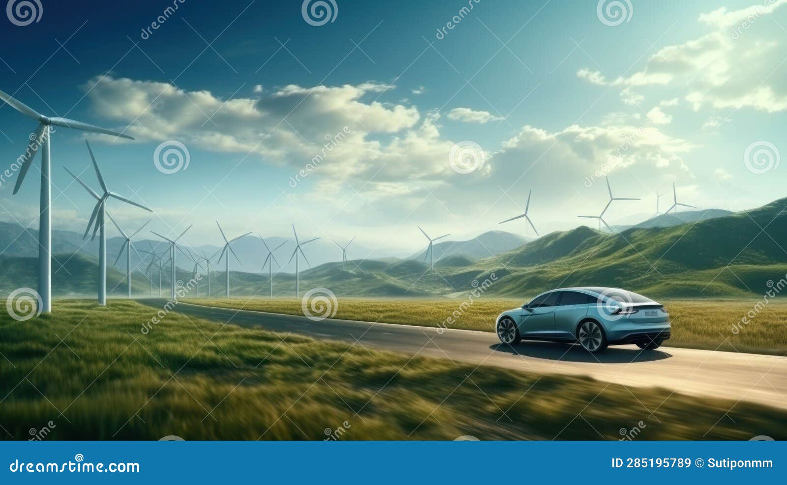 Car and Wind Turbines Farm Renewable Energy Stock Illustration ...