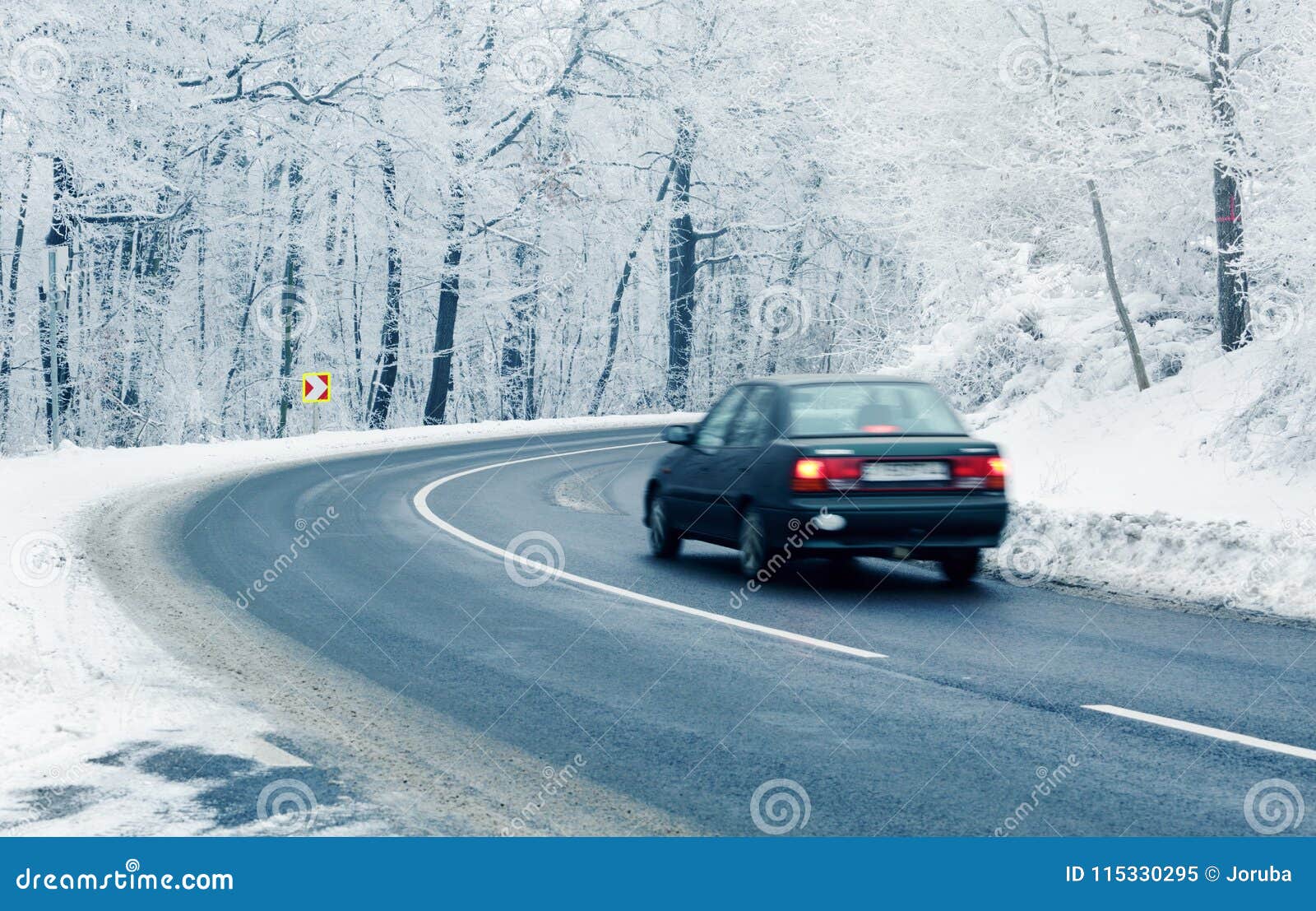 Car in winter stock image. Image of bend, forest, rural - 115330295