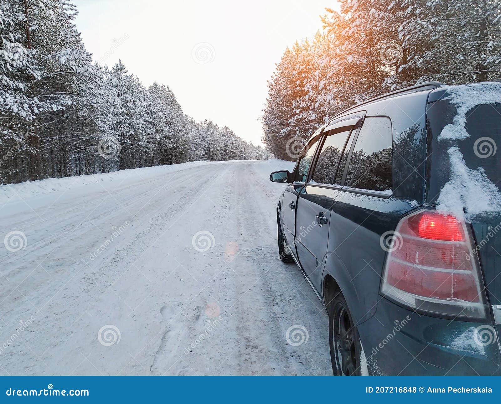 Car on a Winter Road. Horizontal Photo Stock Photo - Image of auto ...