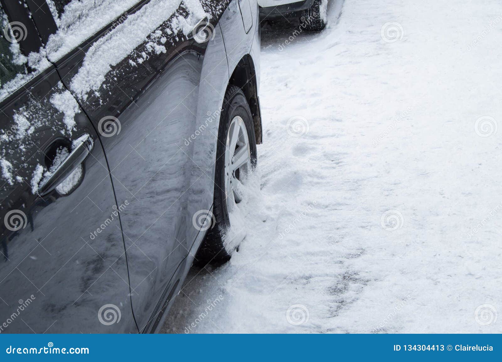 The Car is Covered with Snow on a Winеer Day, Front Window Windshield ...