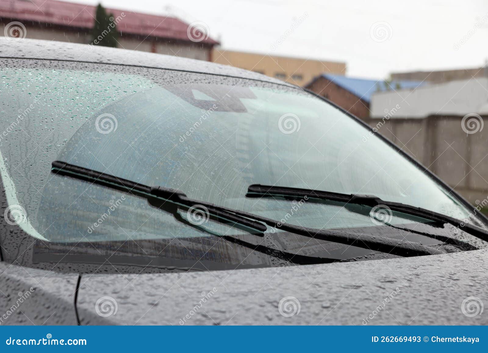 Car Wipers Cleaning Water Drops from Windshield Glass Outdoors, Closeup ...