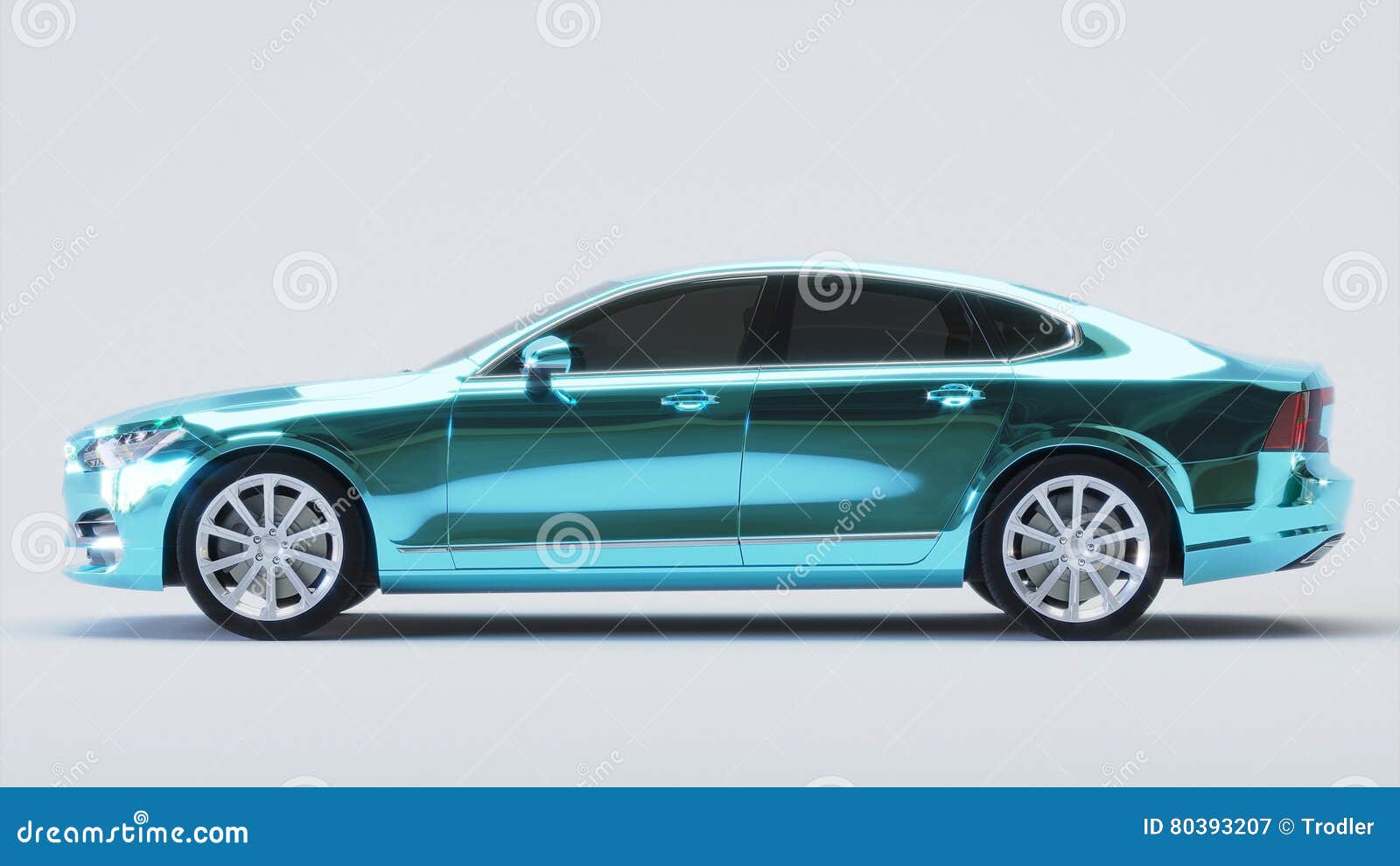 Car Wrapped in Blue Chrome Film. 3d Rendering Stock Illustration ...