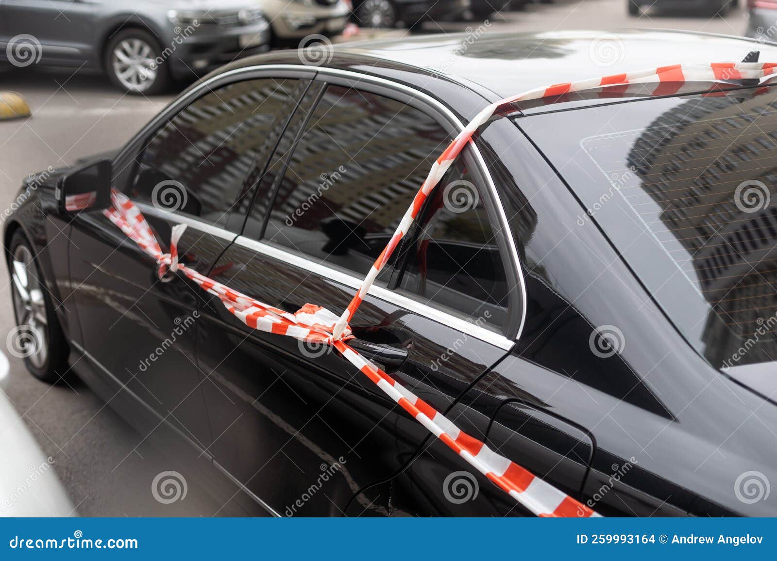A Car is Wrapped in Safety Tapes. Stock Photo - Image of front, crime ...