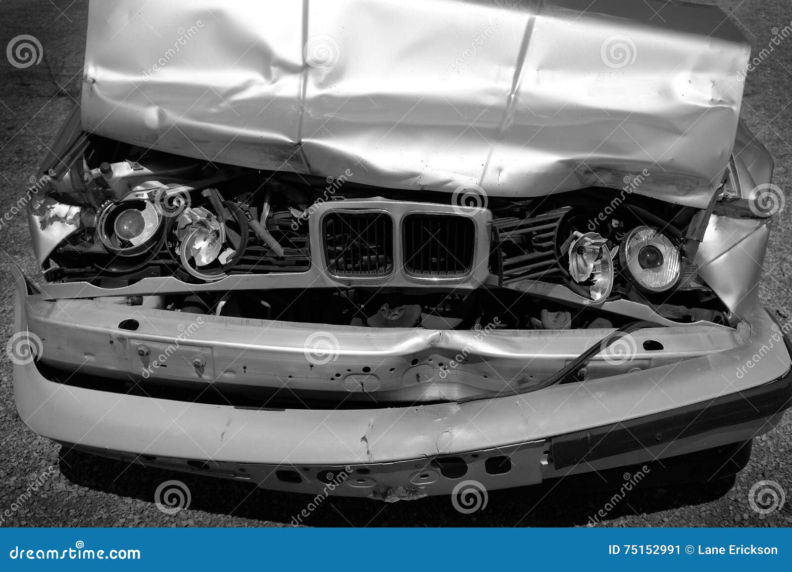 Car Wreck Smashed Hood and Grill with Headlights Stock Image - Image of ...