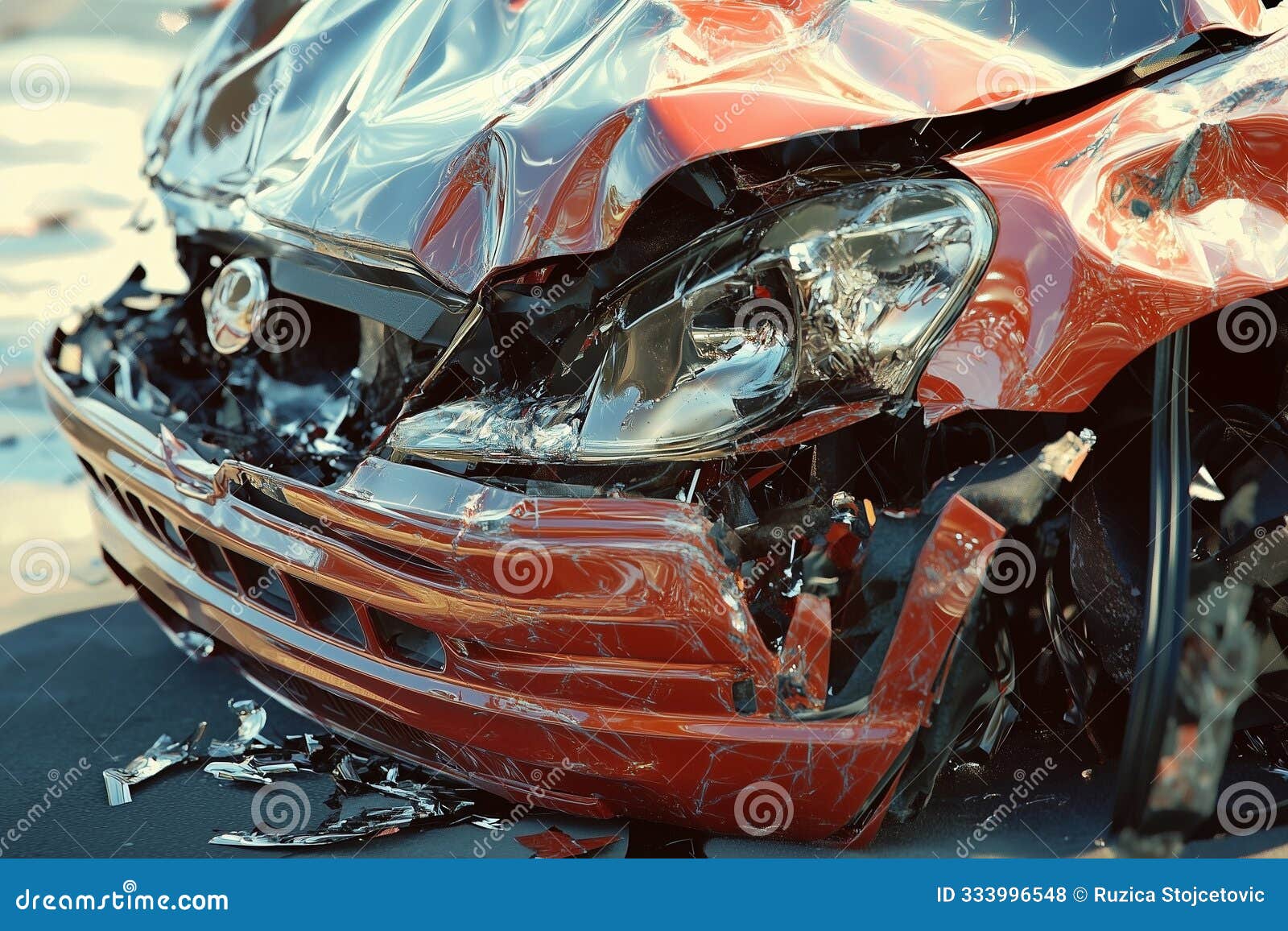 Car Wreck in the Street with Broken Parts Ai Photo Stock Illustration ...