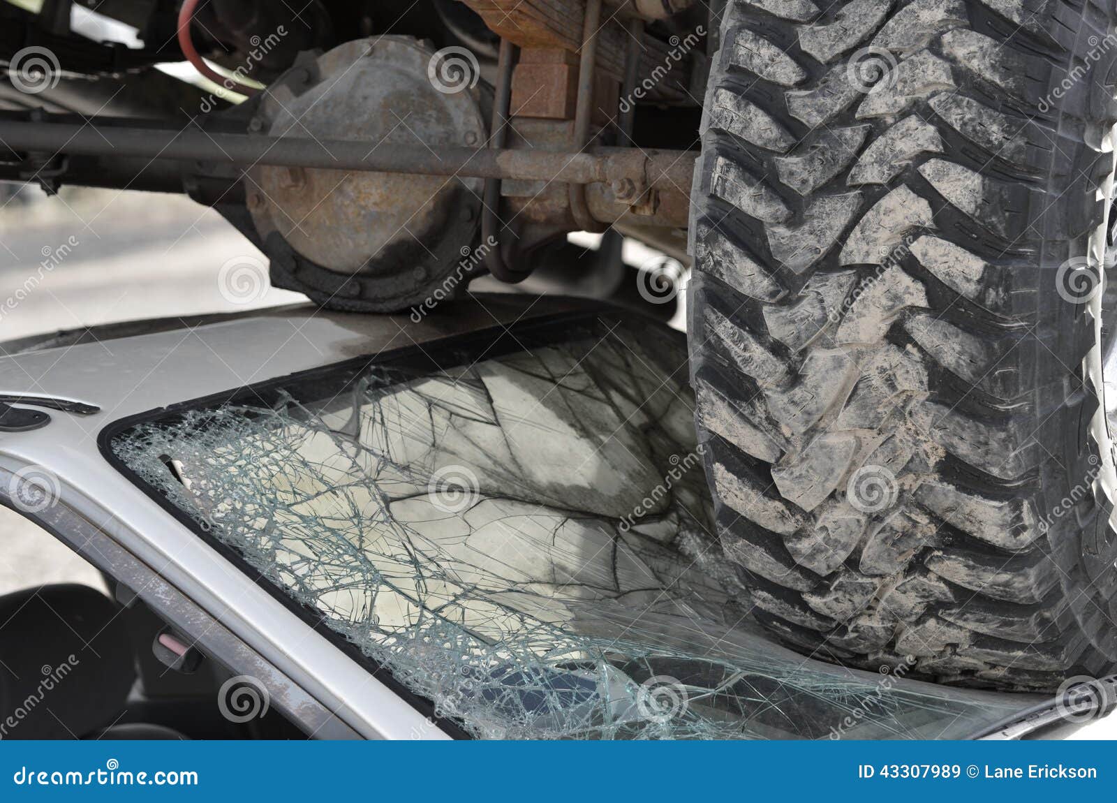 Car Wreck Truck Tires on Windshield Stock Image - Image of dangerous ...