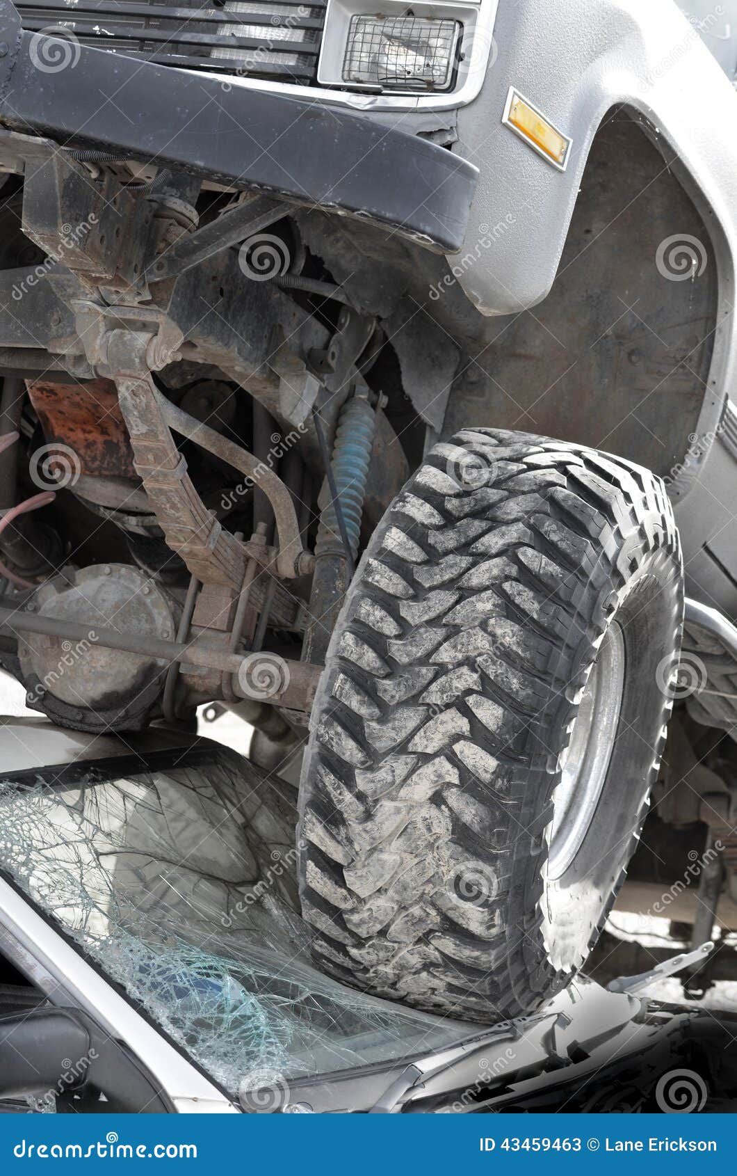 Car Wreck Truck Tires on Windshield Stock Image - Image of auto, impact ...