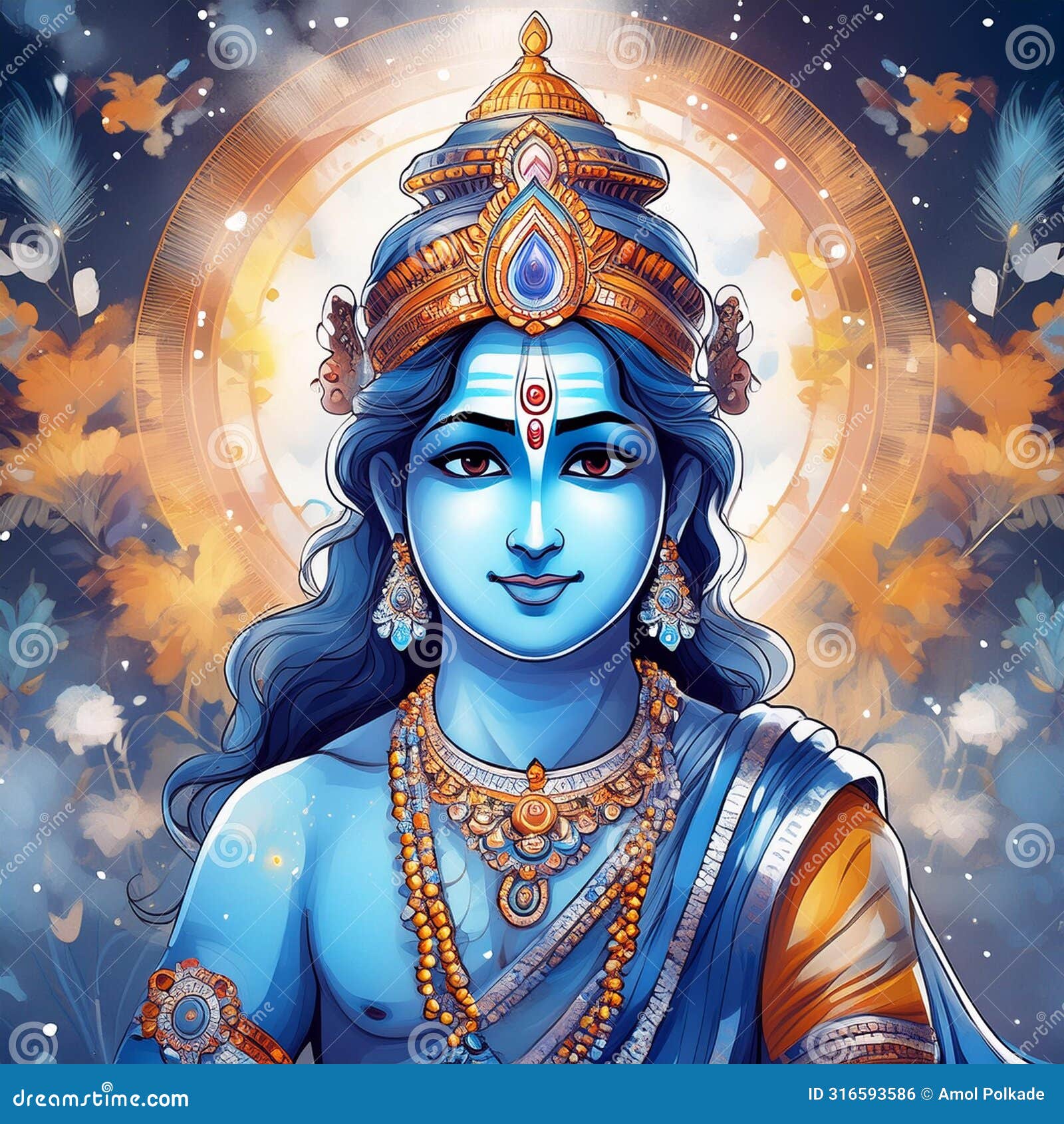 Cara azul con lord vishnu stock de ilustración. Ilustración de pintura ...