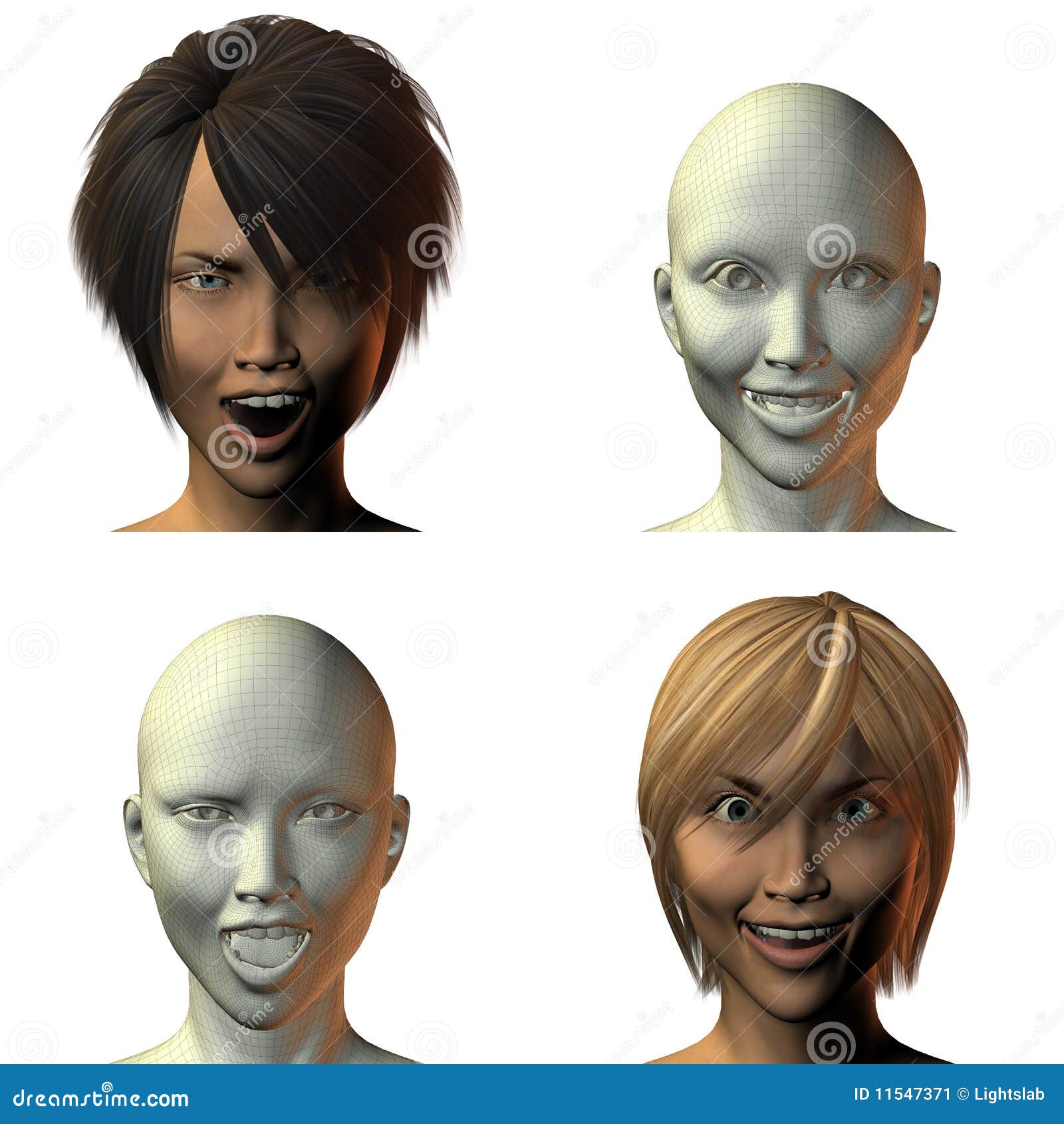 Cara De La Muchacha 3D Con La Emoción Stock de ilustración ...