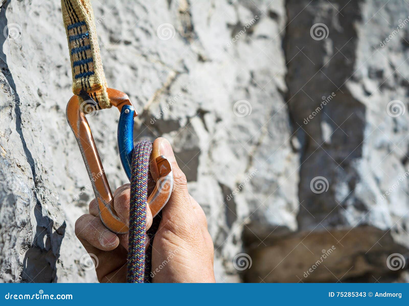 Carabiner and Climbing Rope Stock Image - Image of ascent, muscles ...