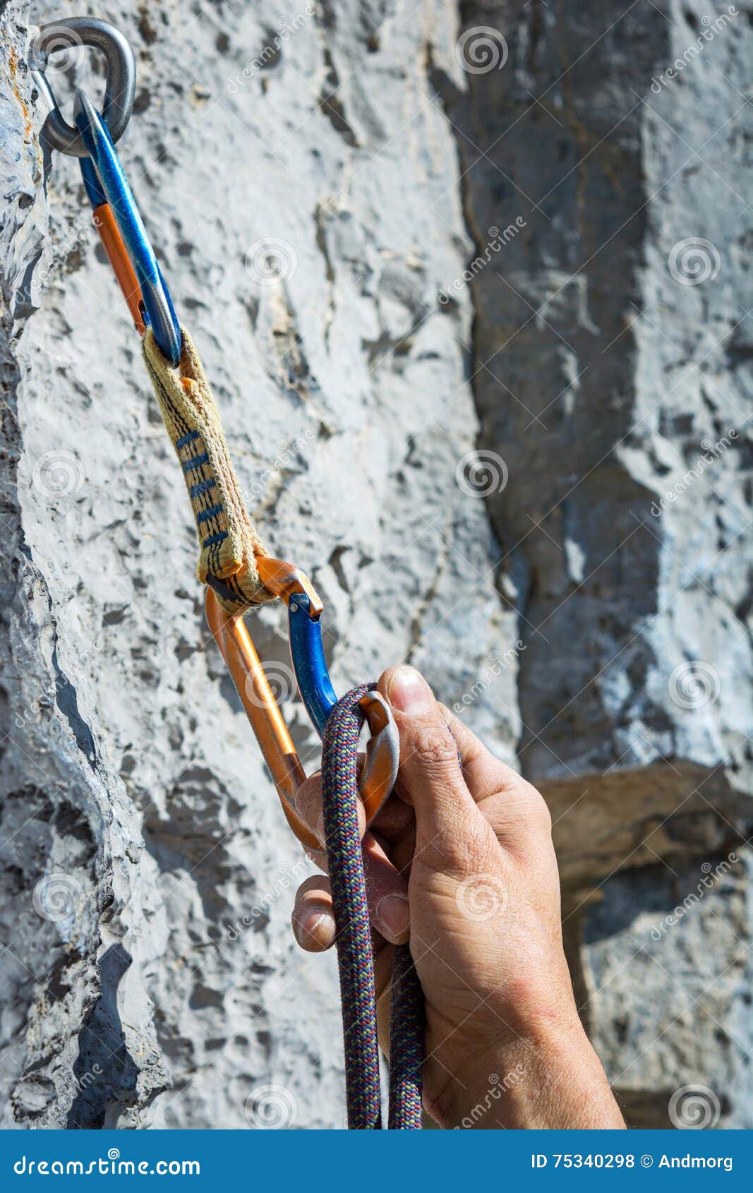 Carabiner and Climbing Rope Stock Photo - Image of partner, hand: 75340298