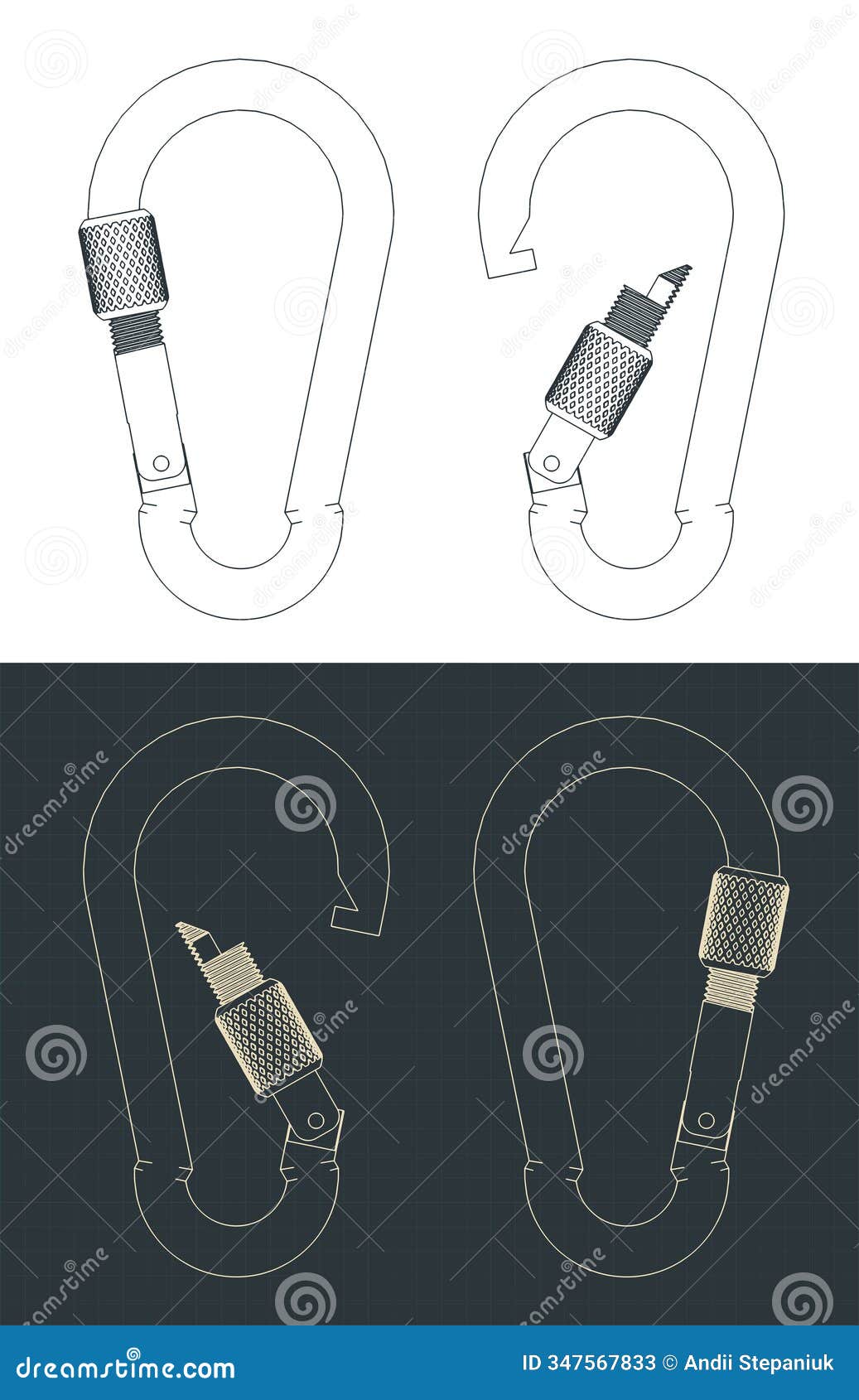 Carabiner Inox Blueprints Illustrations Stock Illustration ...