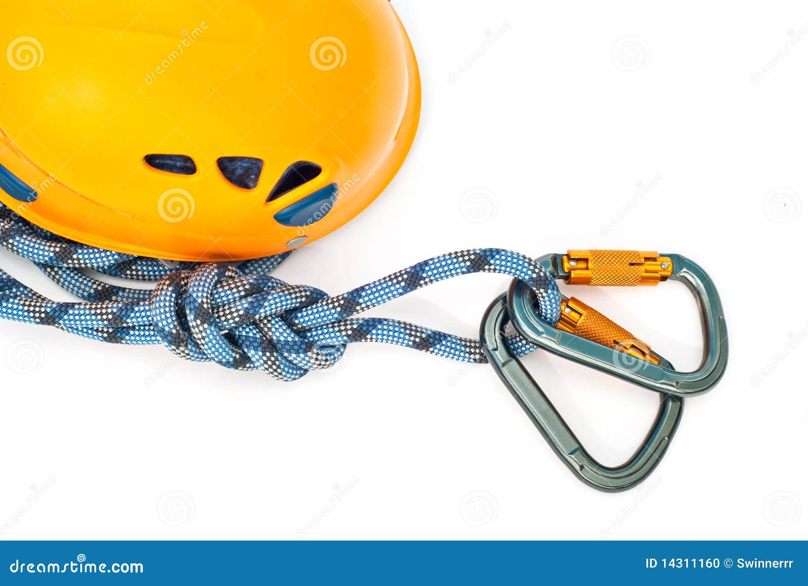 Carabiners, Orange Helmet and Rope Stock Photo - Image of equipment ...