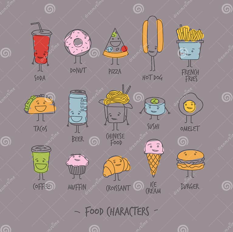 Caracteres De La Comida Grises Ilustración del Vector - Ilustración de ...