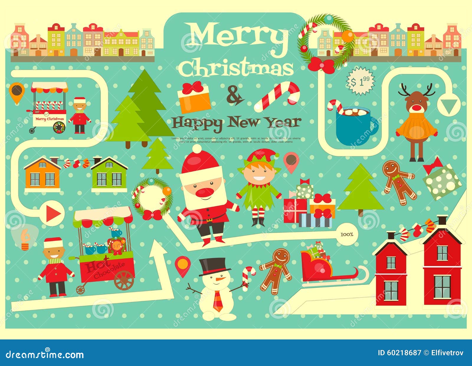 Caracteres De La Navidad En Mapa De La Ciudad Ilustración del Vector ...